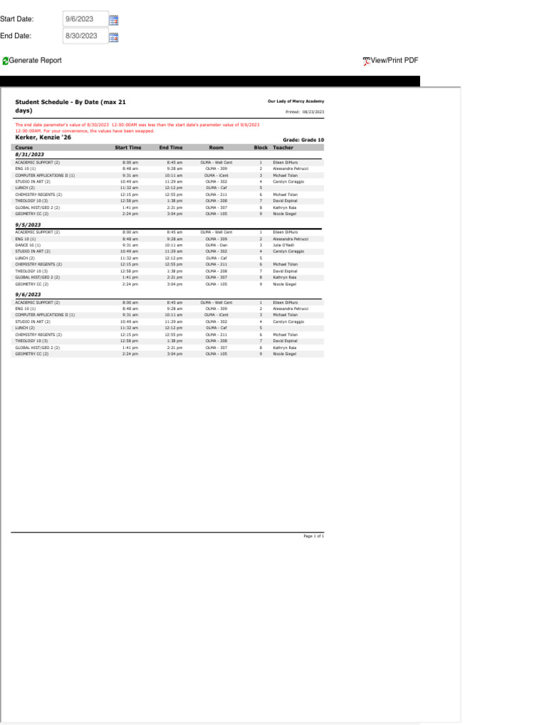 Our Lady of Mercy Academy View Reports | PDF