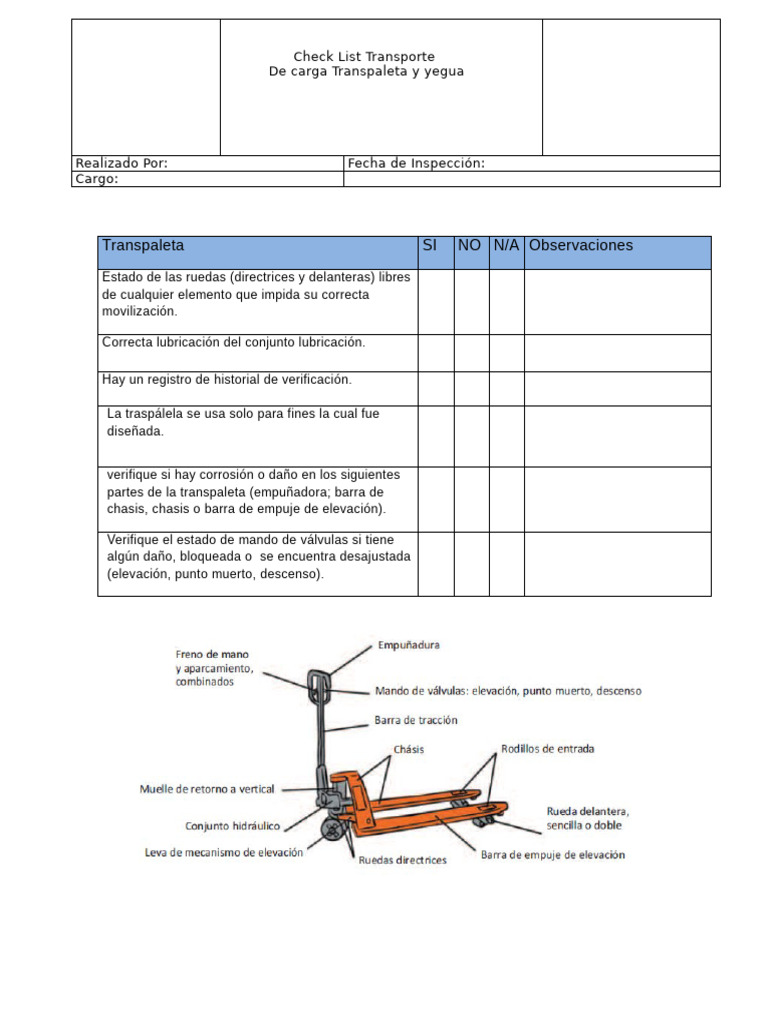 CHECK LIST TRANSPALETA | PDF