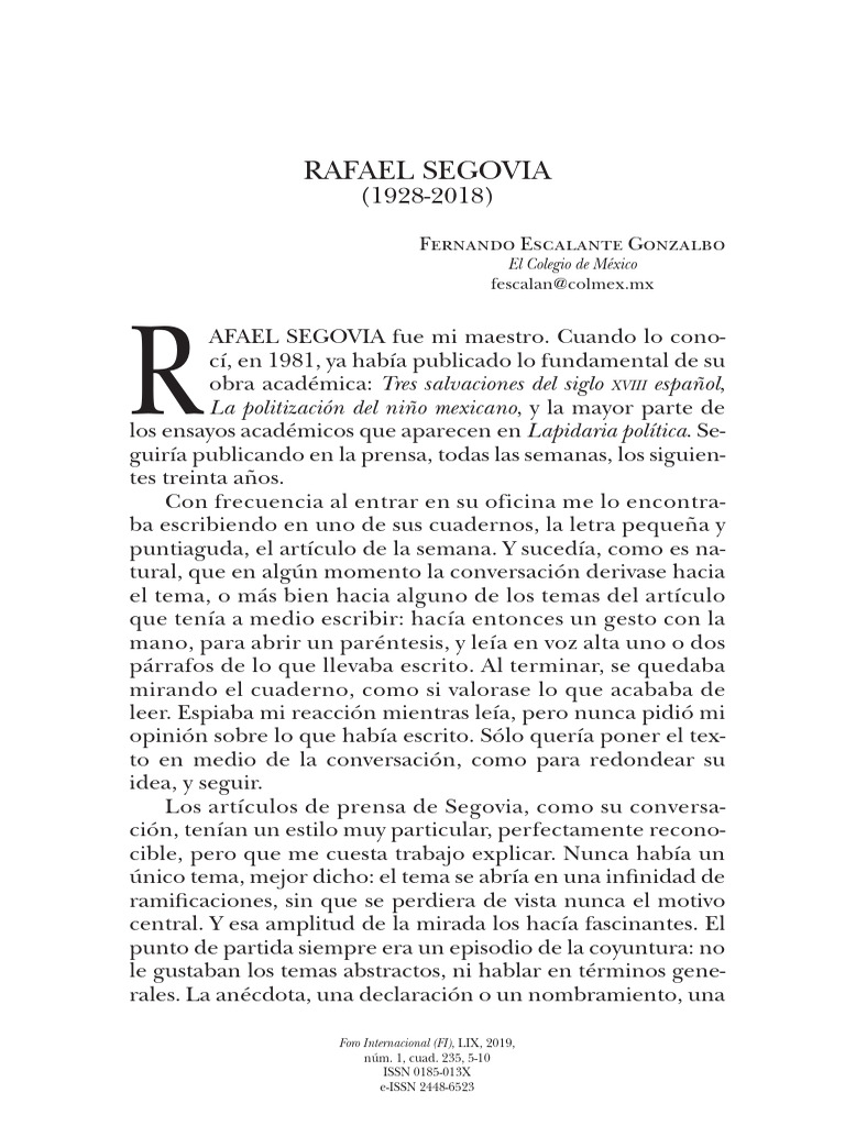Rafael Segovia Fernando Escalante | PDF | Ciencias sociales | Ficción ...