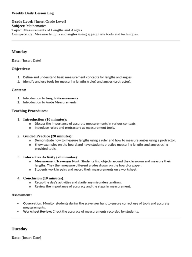 Weekly DLL Guide For Measurements of Lengths and Angles | PDF ...