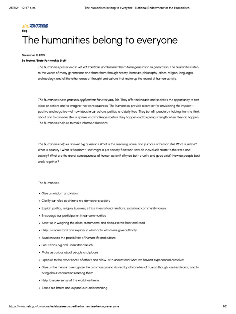 The Humanities Belong To Everyone - National Endowment For The ...