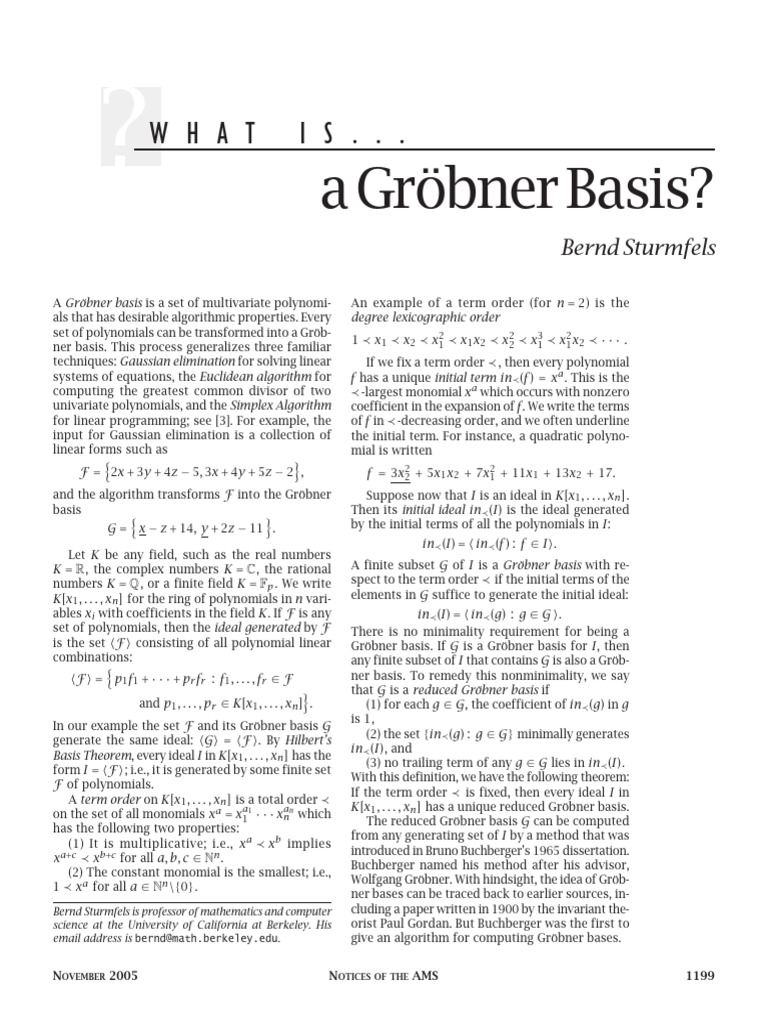 What Is A Grobner Basis Pdf Mathematical Logic Mathematical Analysis