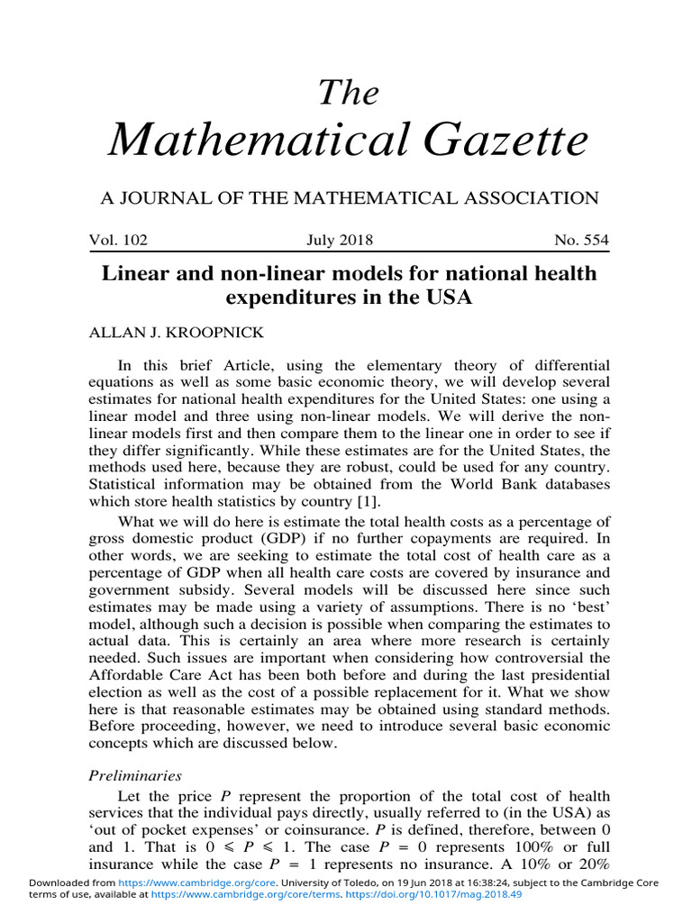 Linear And Non Linear Models For National Health Expenditures In The Usa Mag 2018 49 Pdf