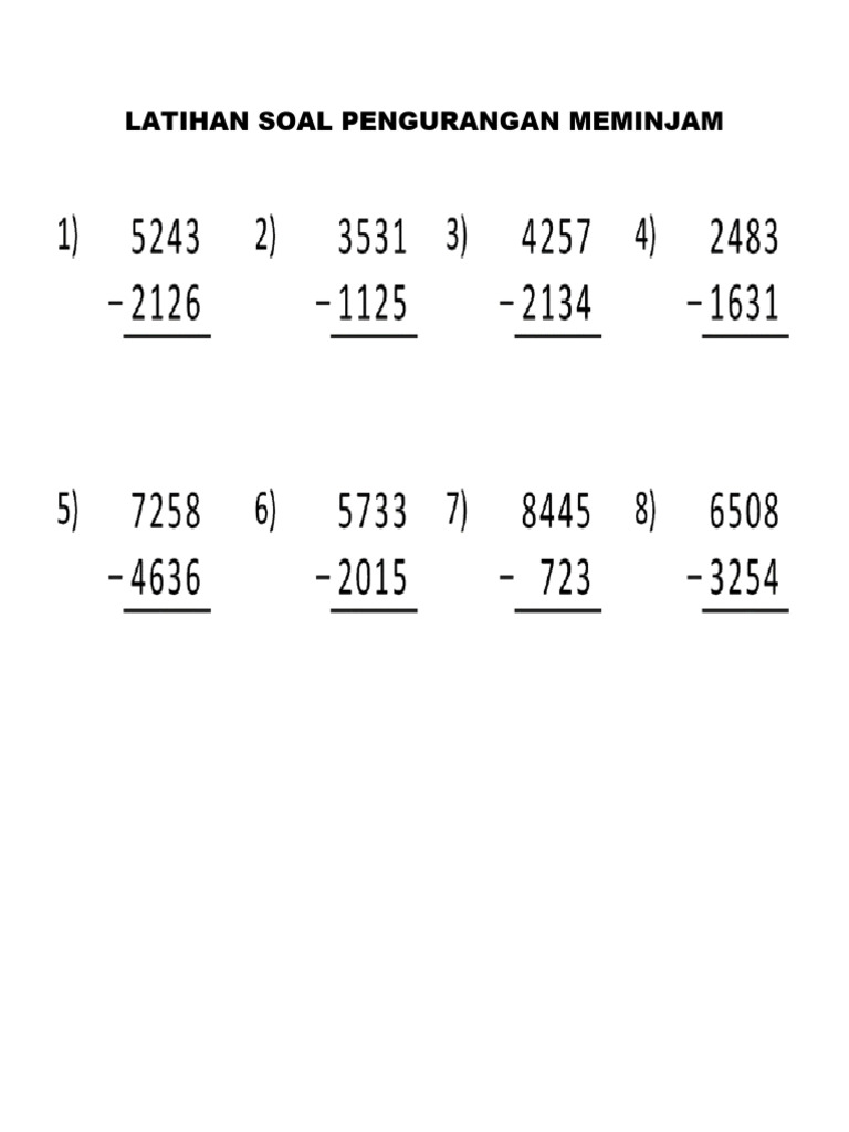 LATIHAN SOAL PENGURANGAN MEMINJAM | PDF