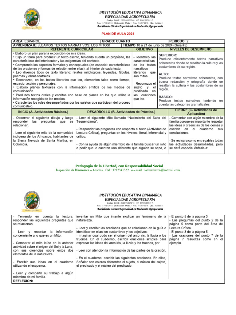 Plan de Aula Español Grado Cuarto-Guia 5 | PDF | Predicado (Gramática)
