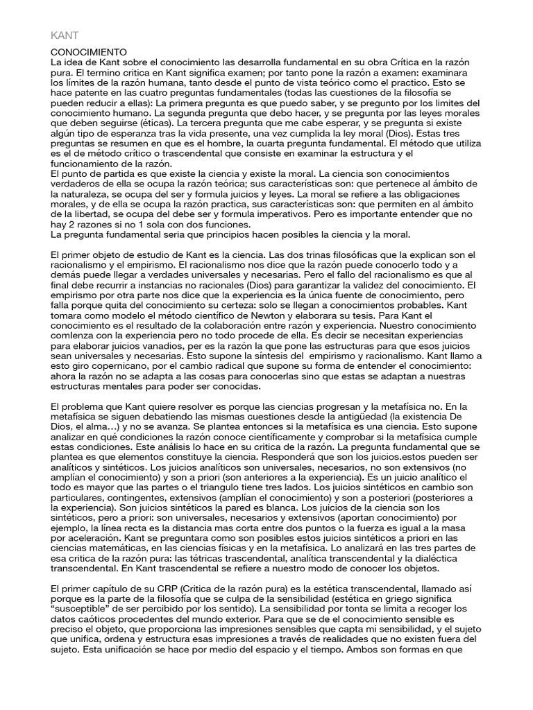 Kant | PDF | Immanuel Kant | A priori y a posteriori