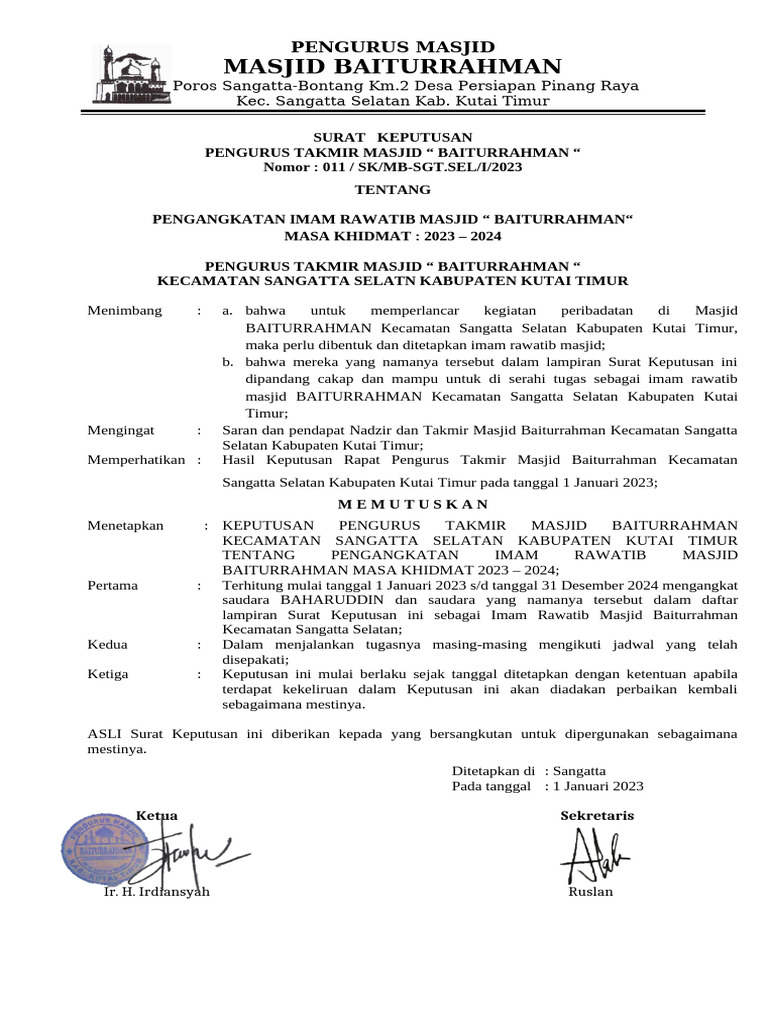 SK-Imam-Rawatib BAITURRAHMAN | PDF