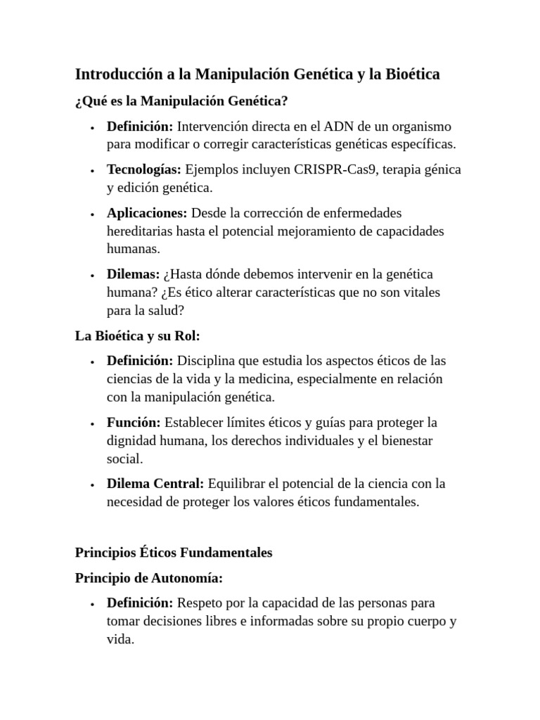 Introducción A La Manipulación Genética y La Bioética | PDF | Bioética | Ingeniería genética
