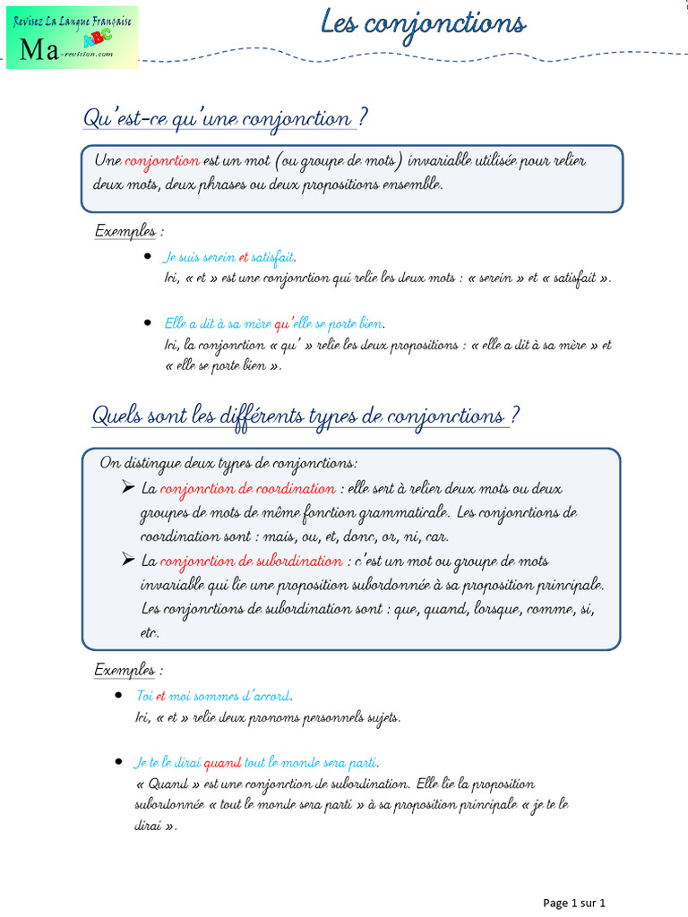Comprendre les conjonctions en français | PDF | Clause | Phrase