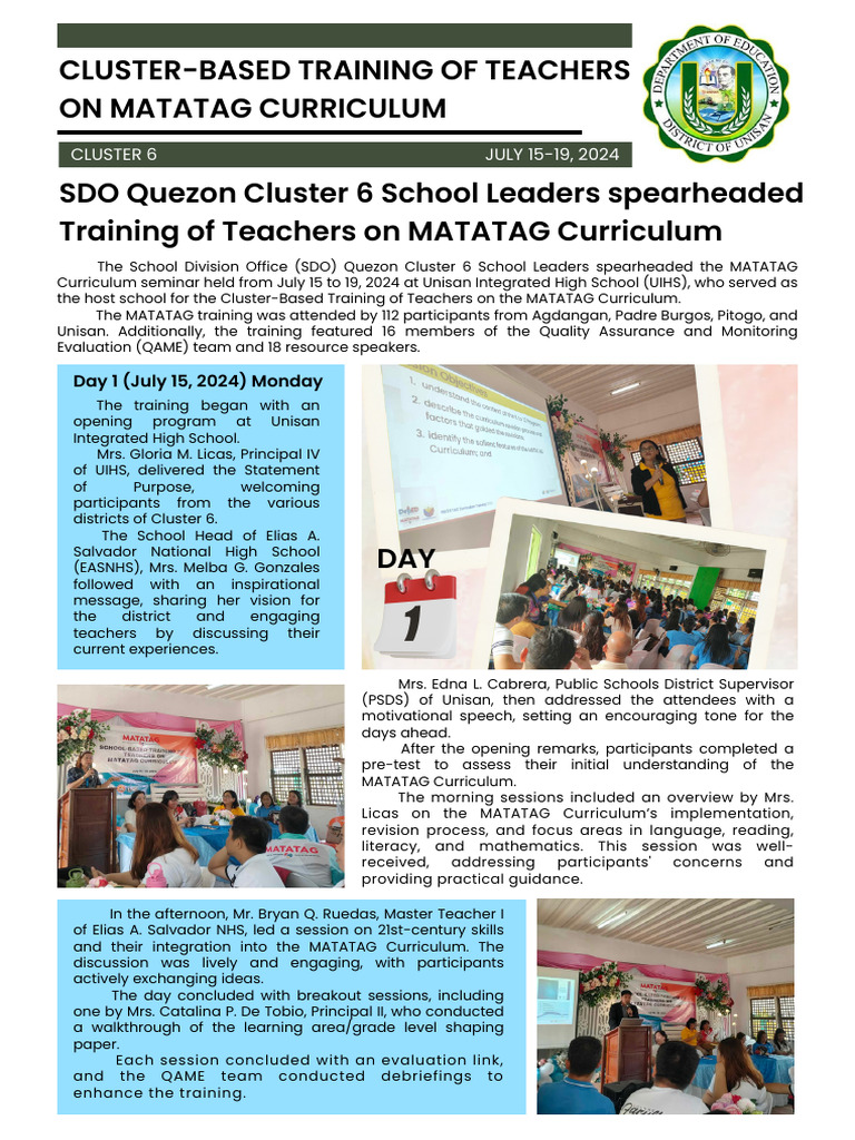 Cluster Training on MATATAG Curriculum | PDF | Educational Assessment ...