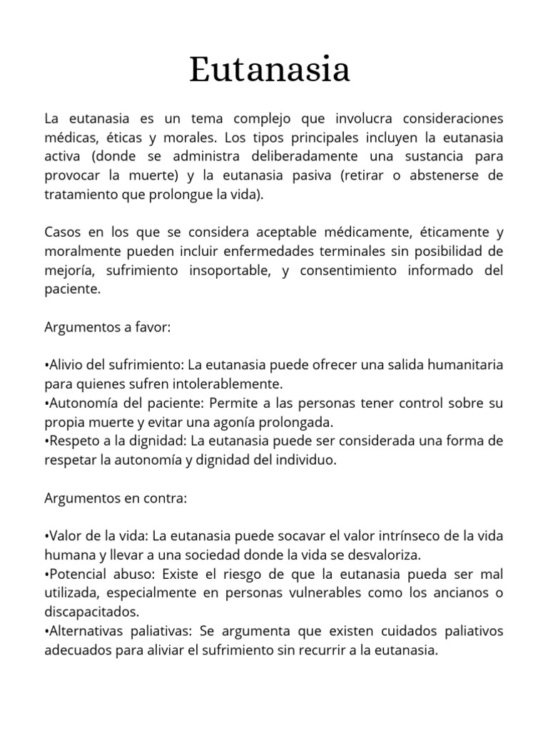 Eutanasia: Ética, Tipos y Argumentos | PDF | Relaciones personales ...