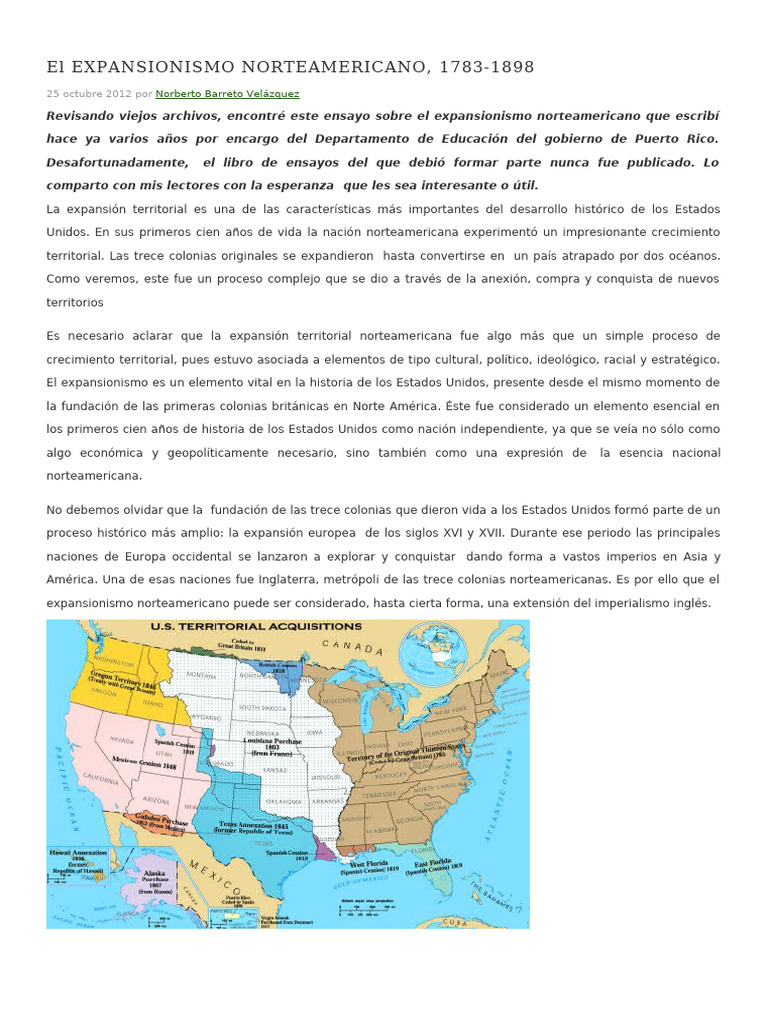 Resumen sobre el expansionismo norteamericano | PDF | Los Estados ...