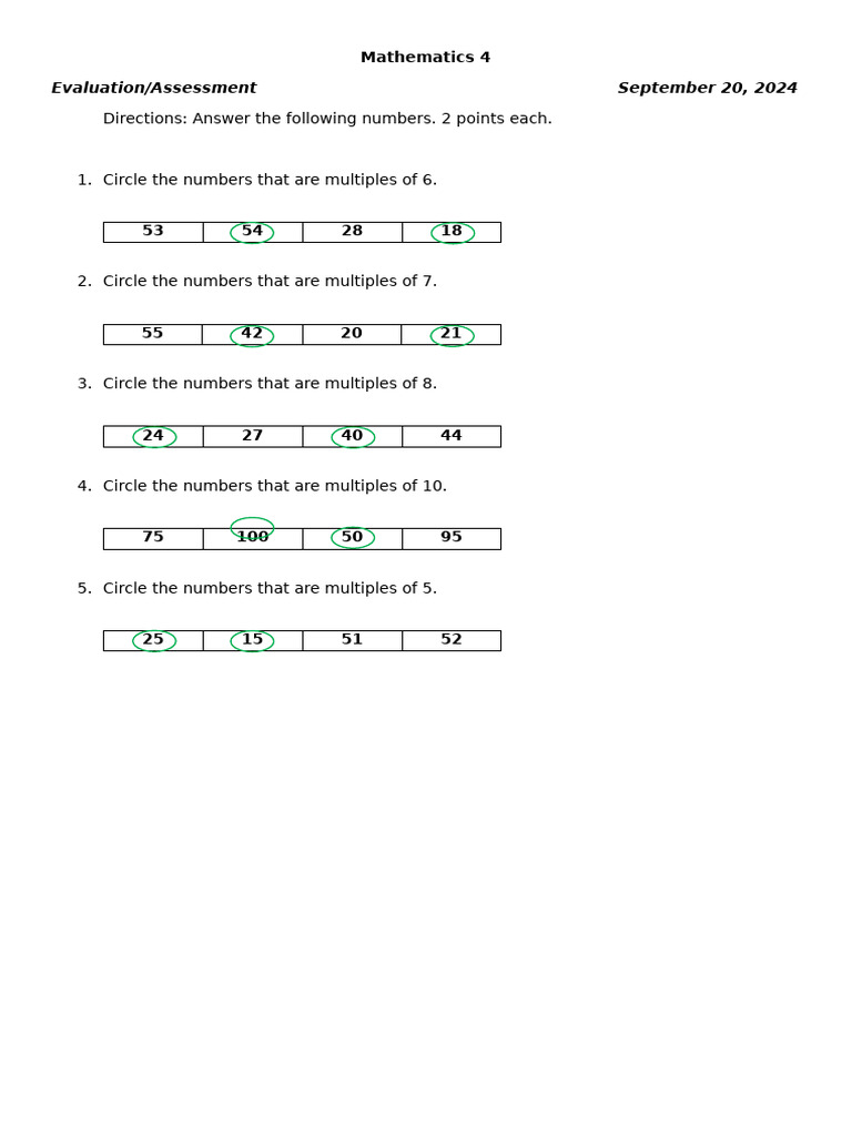 Math Multiples Quiz for Students | PDF