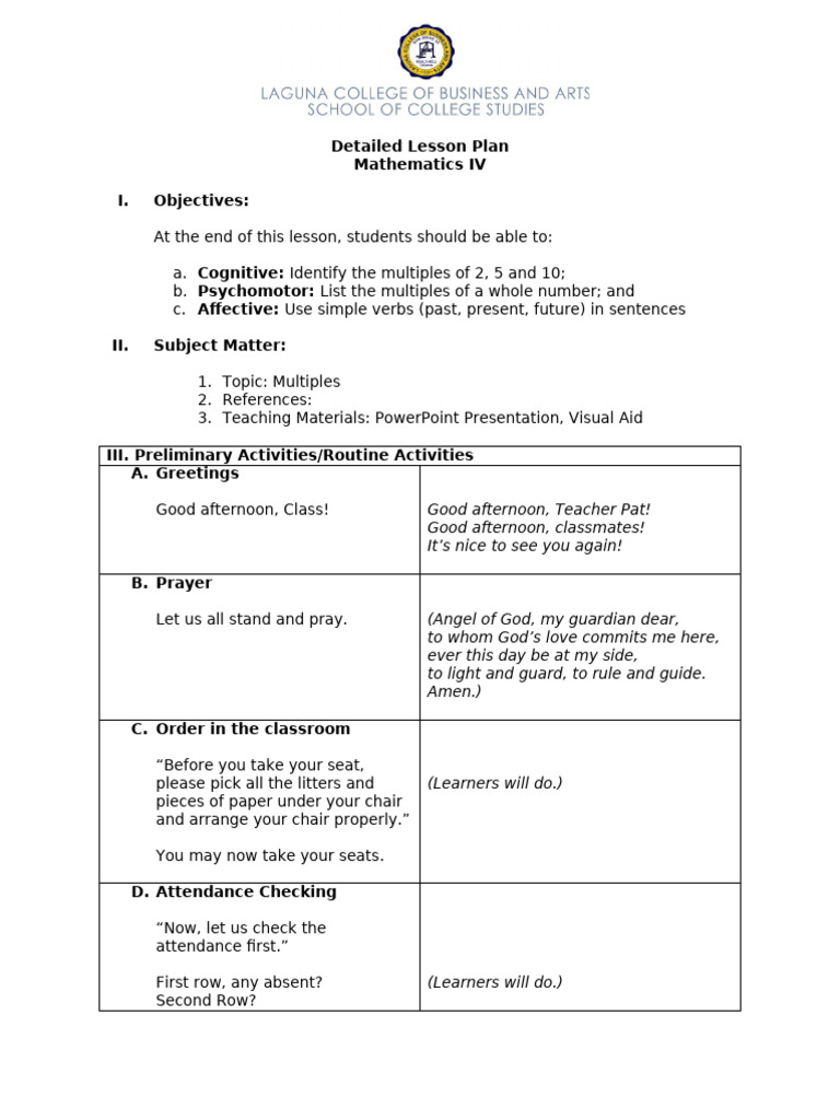 DLP_MATH 4_MULTIPLES | PDF | Lesson Plan | Cognition