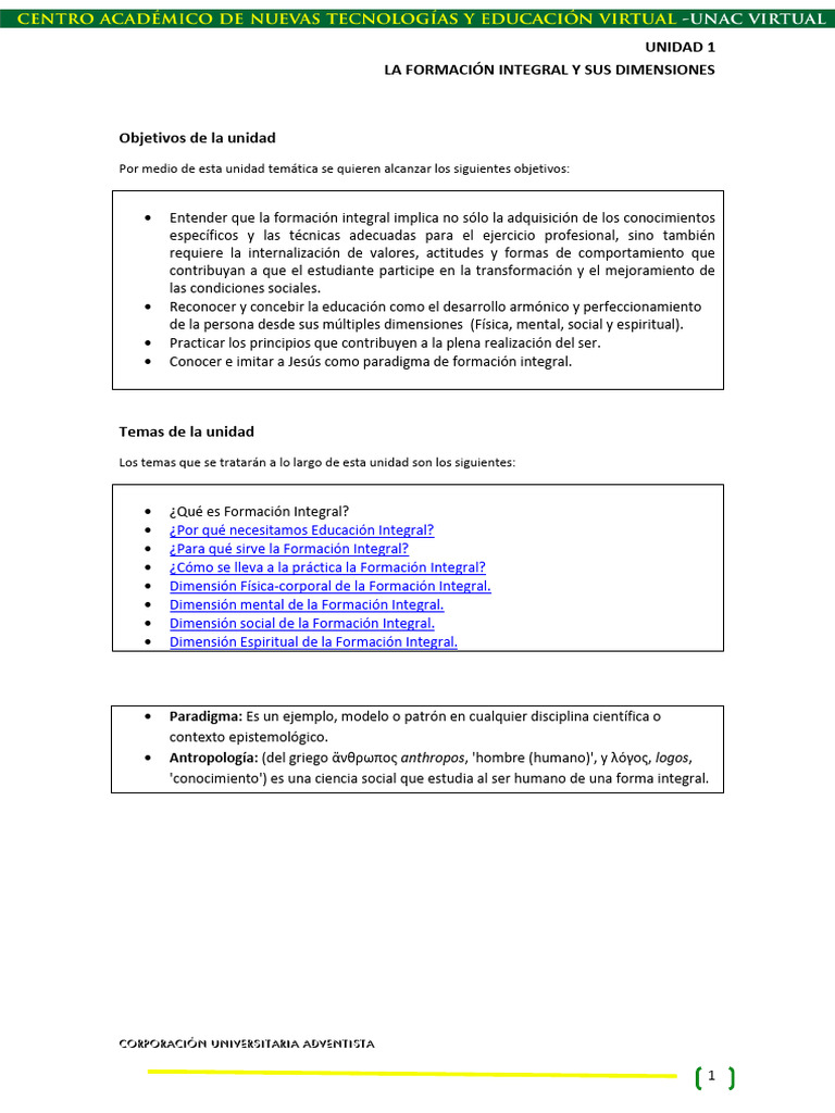 Unidad N 1 La Formacion Integral y Sus Dimensiones | PDF | Mente | Amor