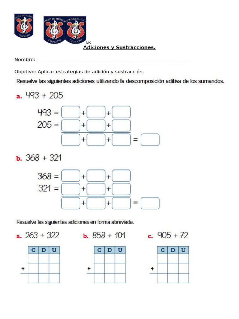 Adiciones y Sustracciones 1 | PDF