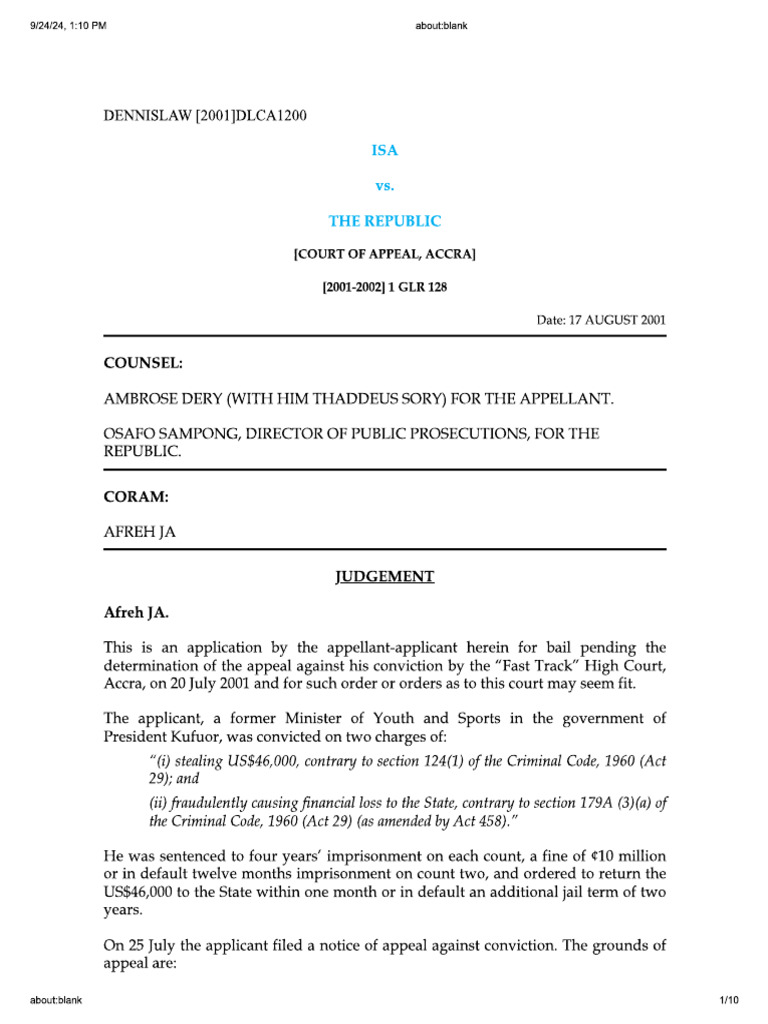 Isa vs. The Republic (2001) | PDF