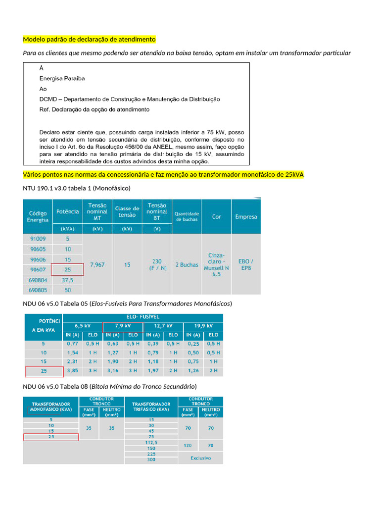 Resumo Trafo Mono 25kVA | PDF | Tecnologia e Engenharia