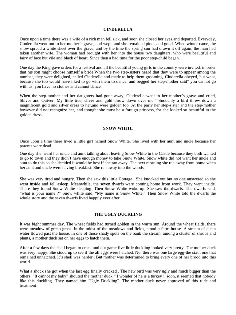 thre story of CINDERELLA | PDF | Snow White | Traditional Stories