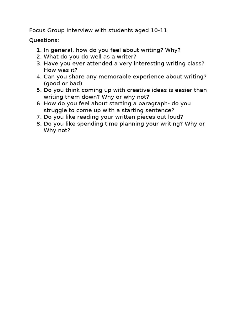 NEEDS ANALYSIS STAGE - Focus Group Interview Questions | PDF | Language ...