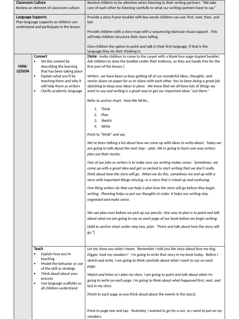 Writing Workshop Planning Template- Example | PDF | Human Communication