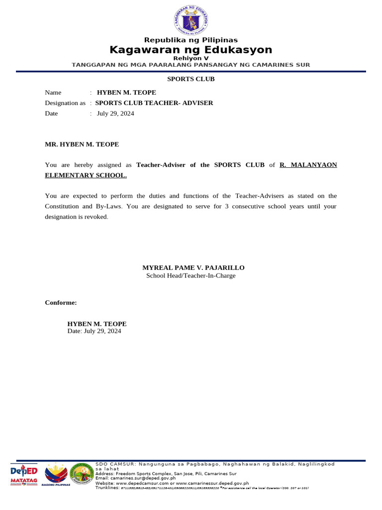 Sports Club Designation of Ta | PDF