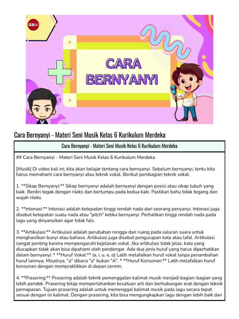 Cara Bernyanyi - Materi Seni Musik Kelas 6 Kurikulum Merdeka - by ...