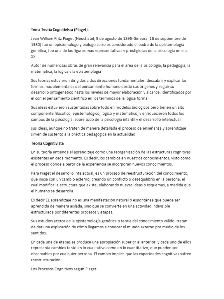 Tema Teoría Cognitivista | PDF | Sicología | Esquema (psicología)
