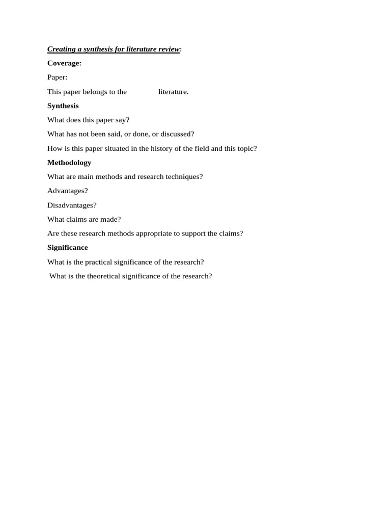 Literature Review Synthesis Guide | PDF