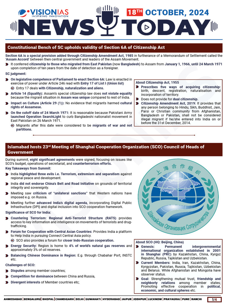Vision Ias 18 - October - News Today | PDF