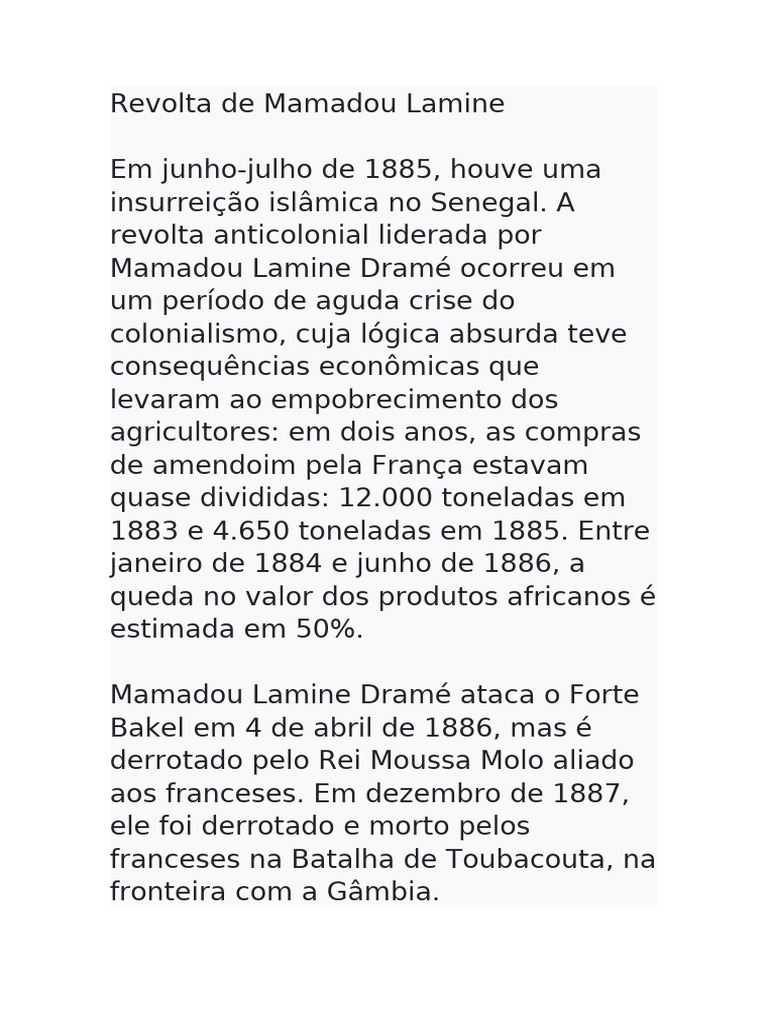 Revolta de Mamadou Lamine Dramé | PDF