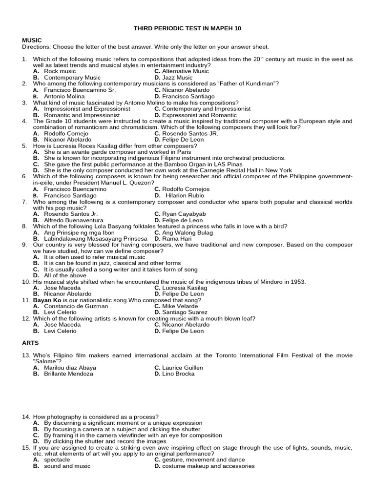 MAPEH 10 3RD EXAM | PDF | Global Health | Millennium Development Goals