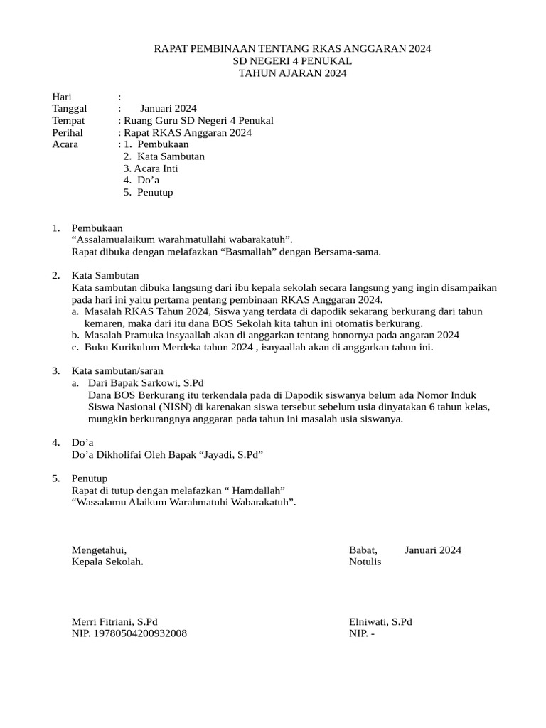 NOTULEN RAPAT RKAS 2024 | PDF