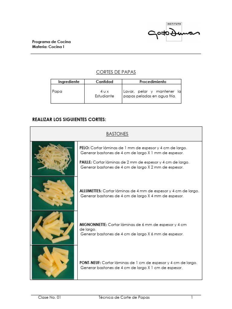 Técnicas de Corte de Papas | PDF | Patata | Cocina occidental