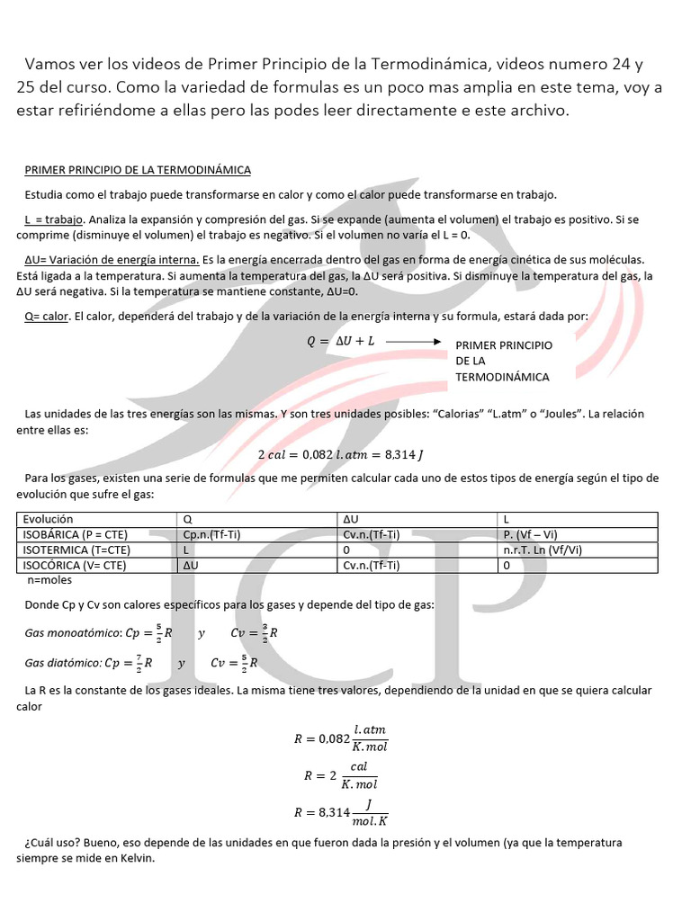 7 - Primer Principio de La Termodinamica 1633368617669 | PDF | Gases | Temperatura