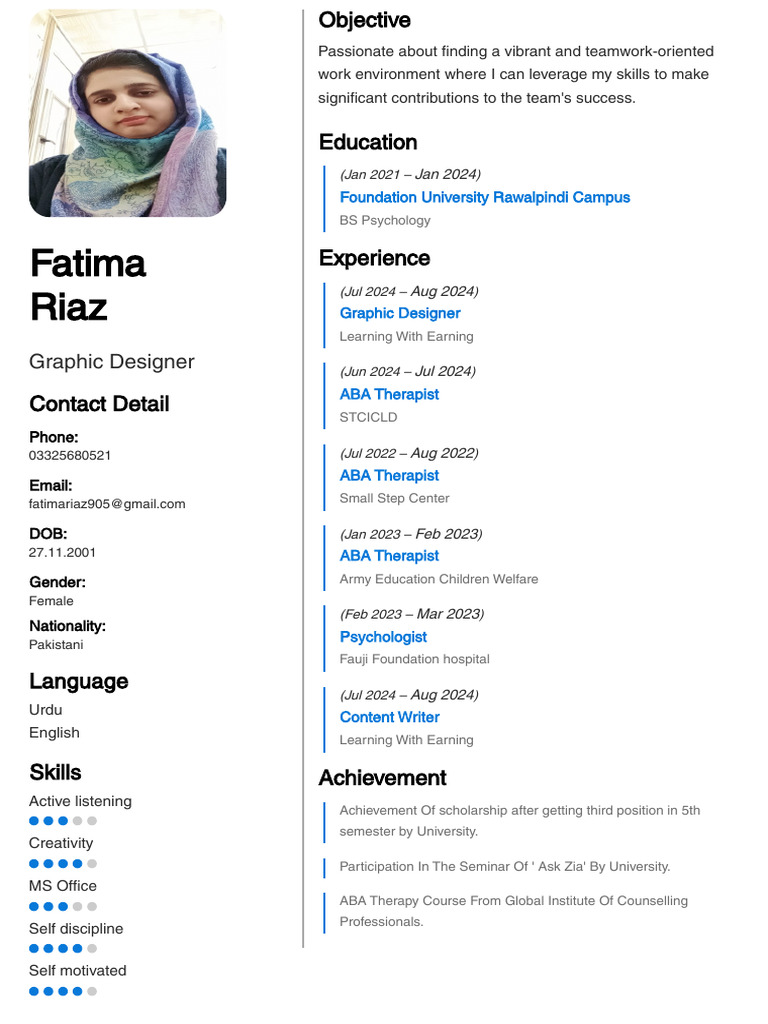 Fatima Resume | PDF | Career & Growth
