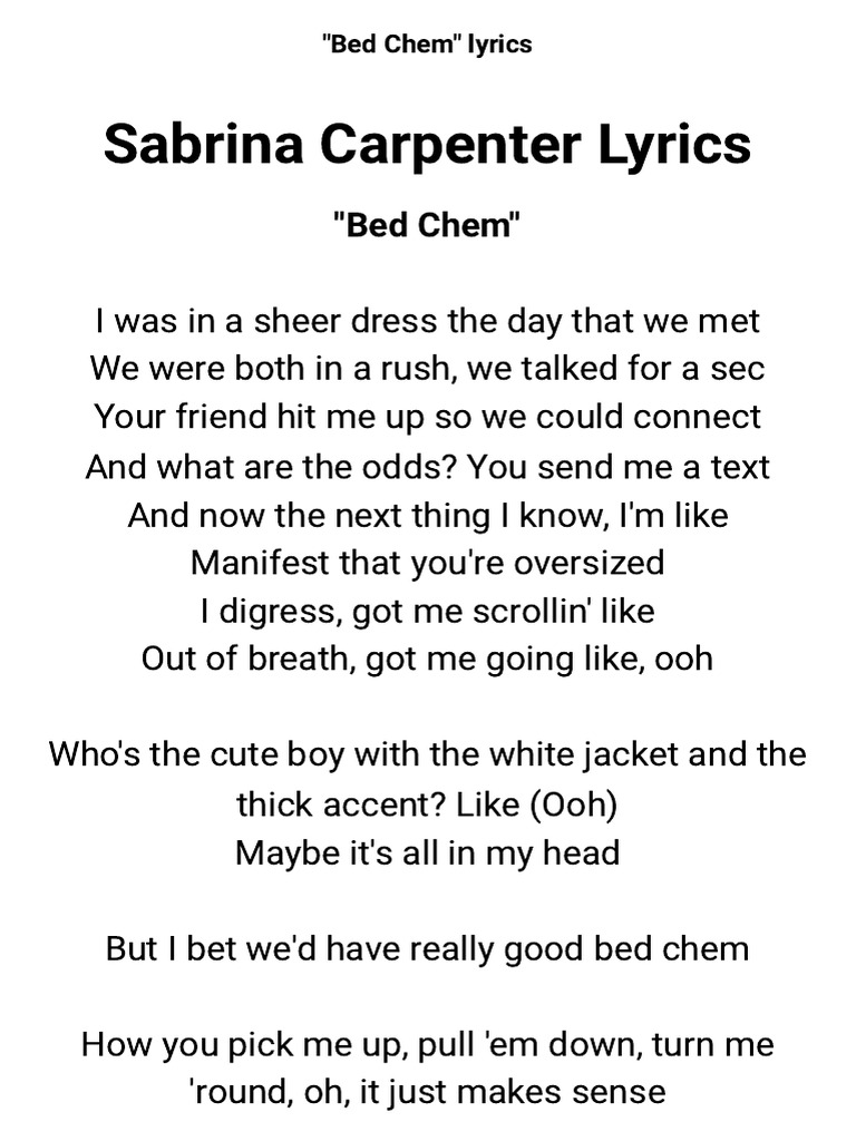 Sabrina Carpenter - Bed Chem Lyrics | PDF
