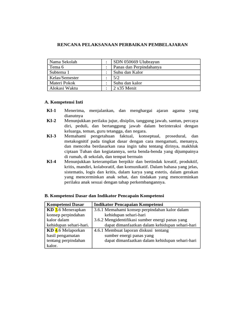 Contoh - RPP IPA SD Siklus I | PDF | Sains & Matematika