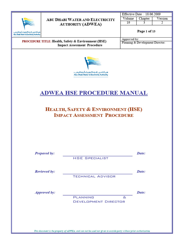HSE Impact Assessment Procedure | PDF | Waste | Water