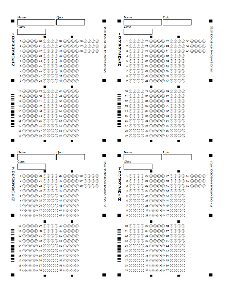Zipgrade 1-60 San Jose National High School | PDF