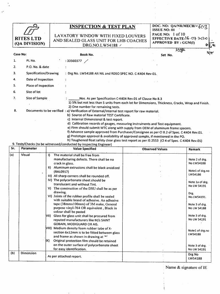 TEST PLAN SCAN Lav Window | PDF