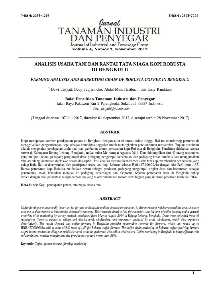 Analisis Usaha Tani Dan Rantai Tata Niaga Kopi Rob | PDF