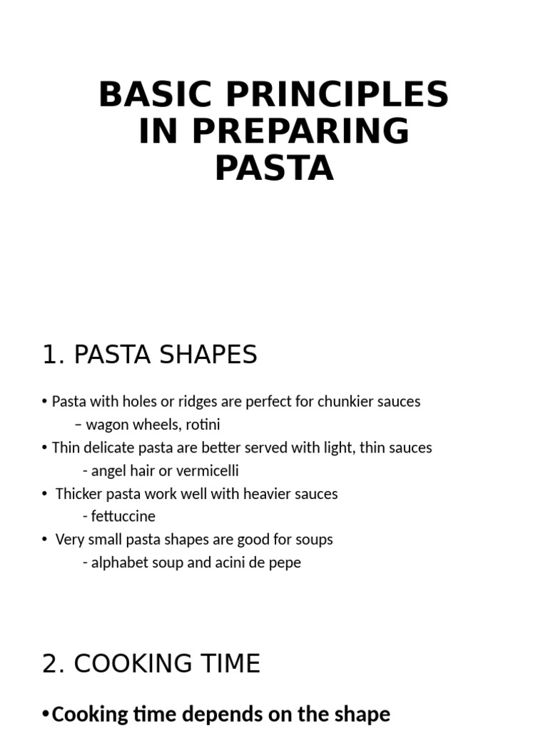 Basic Principles in Preparing Pasta | PDF