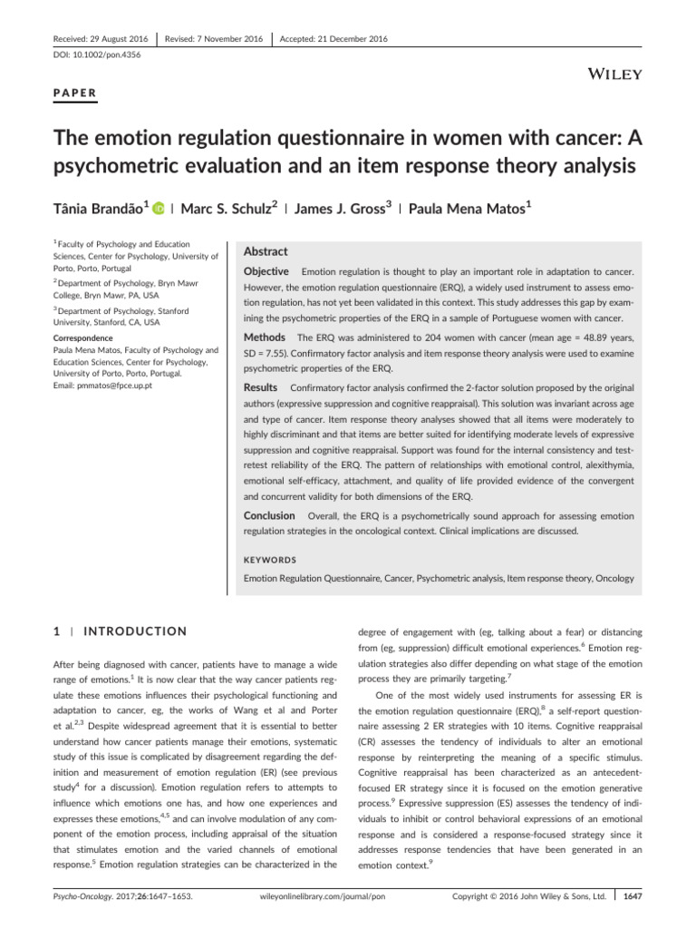 Psycho-Oncology - 2016 - Brand o - The Emotion Regulation Questionnaire in Women With Cancer A ...