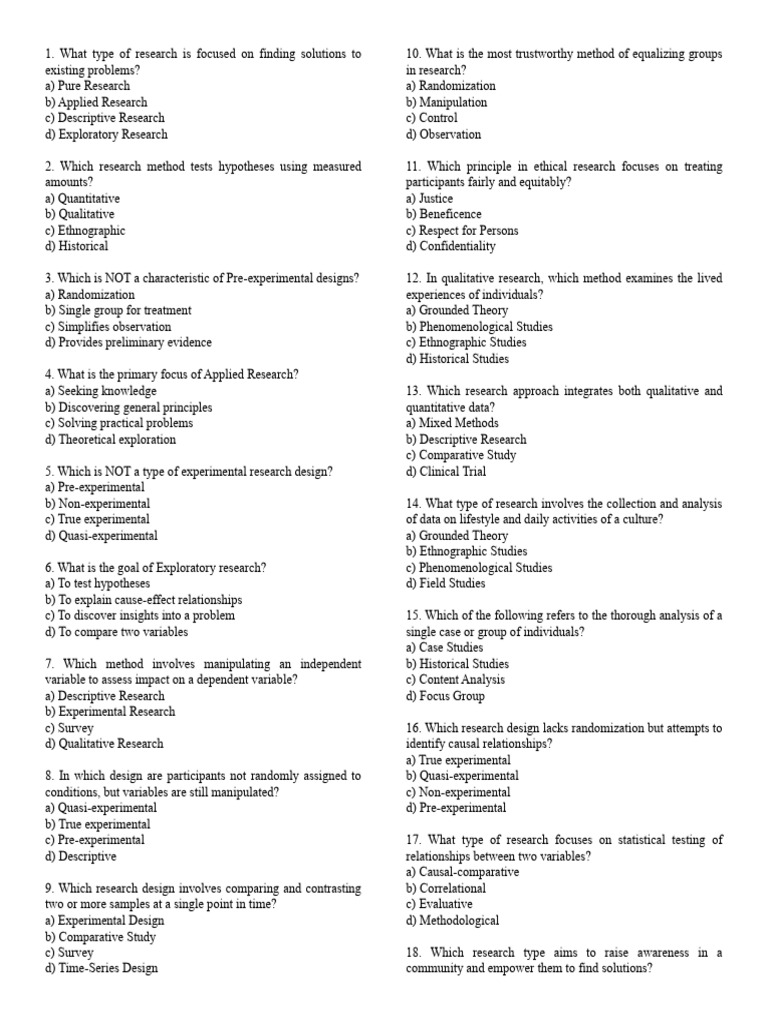 Question Bank 1 (Research) | PDF | Experiment | Methodology