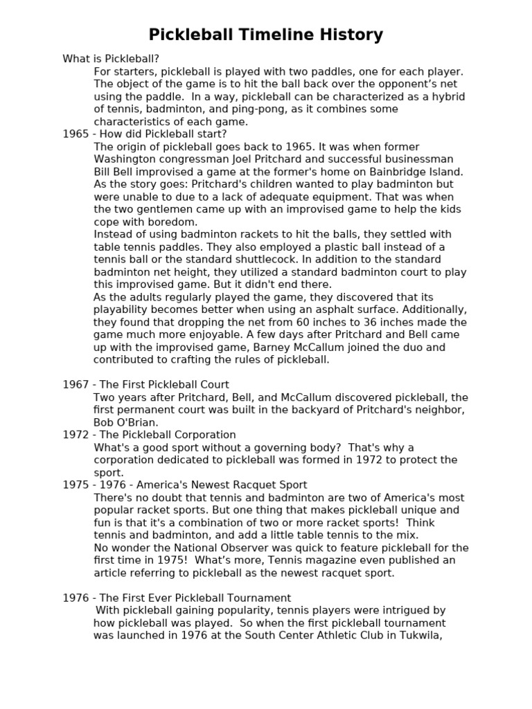 Pickleball History and Timeline | PDF | Games Of Physical Skill | Ball ...