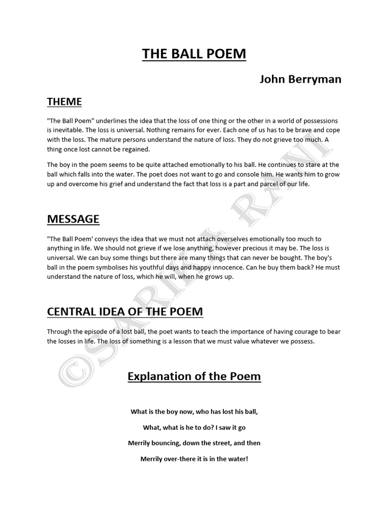 The Ball Poem - 240827 - 224858 | PDF | Poetry | Grief