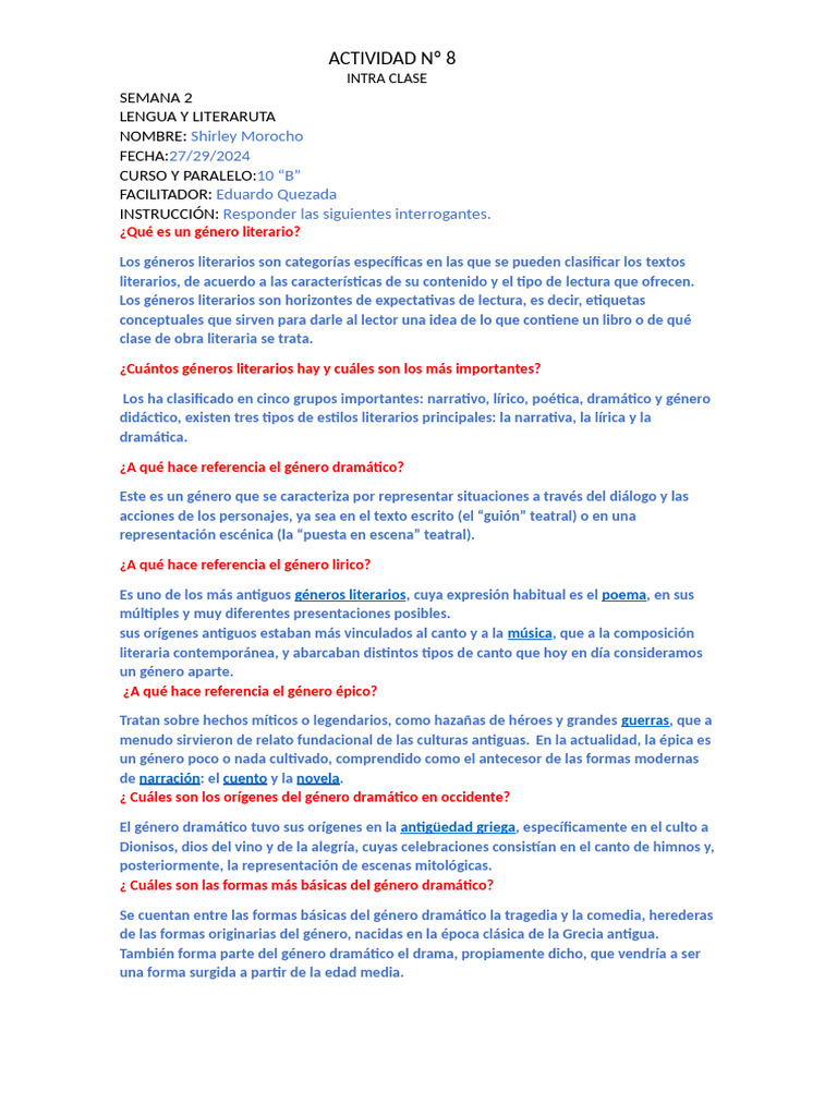 Qué es un género literario | PDF | Teatro | Comedia