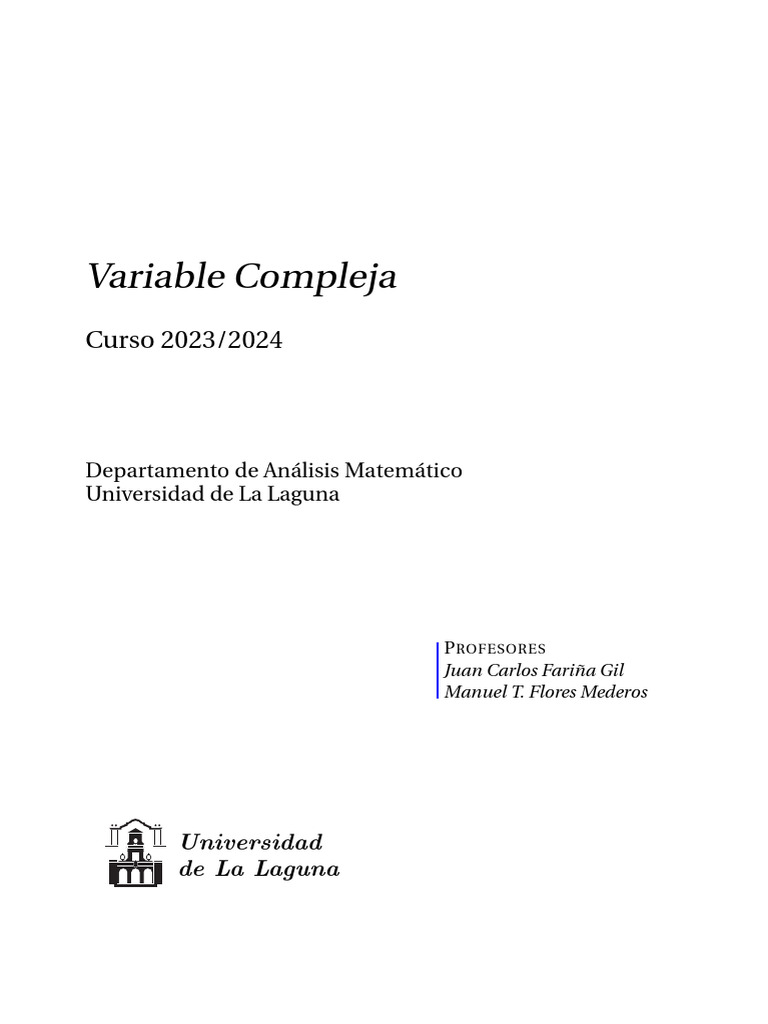 Variable Compleja: Curso 2023/2024 | PDF | Integral | Función holomorfa