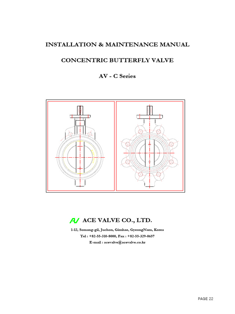 [ACE-V]Installation & Maintenance manual_Butterfly valve | PDF | Valve | Pipe (Fluid Conveyance)